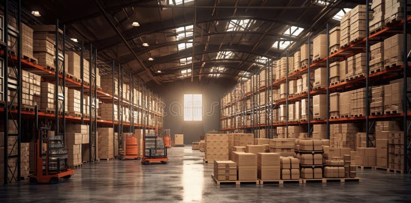 Large Warehouse with Shelves Full of Boxes for Shipping Extreme Closeup ...