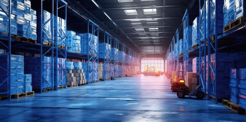 Large Warehouse with Shelves Full of Boxes for Shipping Extreme Closeup ...