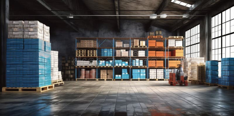 Large Warehouse with Shelves Full of Boxes for Shipping Extreme Closeup ...