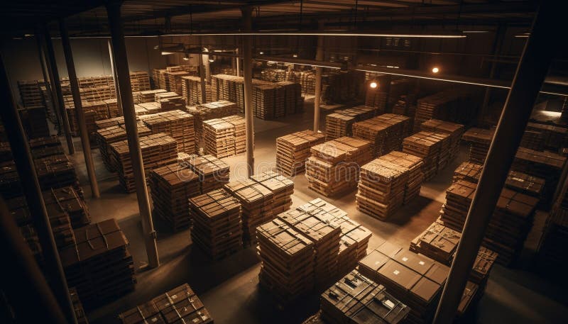 Large Warehouse Stack Crates, Boxes, and Containers Generated by AI ...