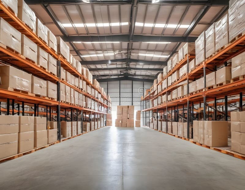 Large Warehouse Storage Shelves Full of Cardboard Boxes Stock Photo ...