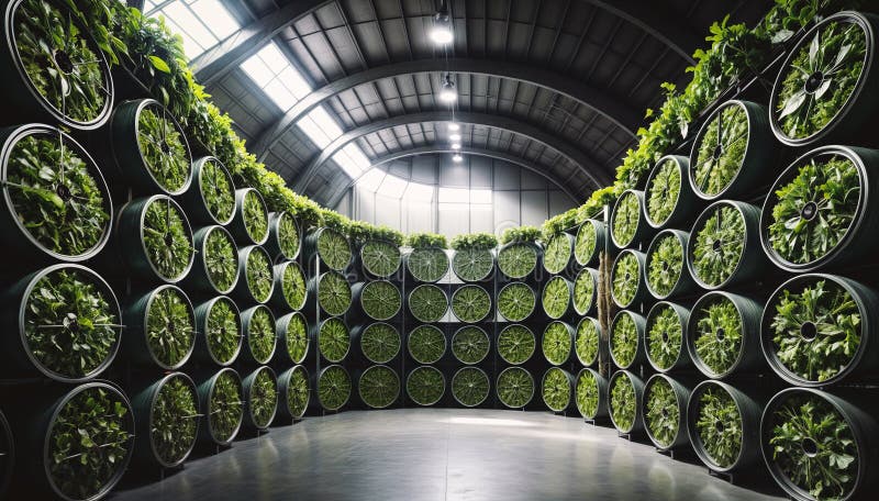 A Large Warehouse Storage Unit Fully Filled with Green Leafy Plants for ...