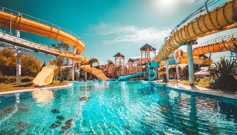 A Large Water Park With Slides And A Pool Stock Illustration