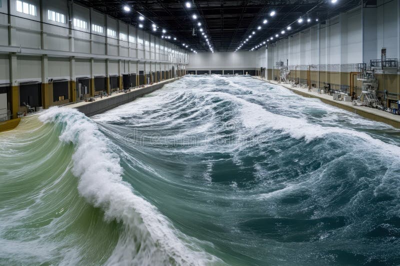 Large Water Waves Crashing in a Wave Pool for Testing and Research ...