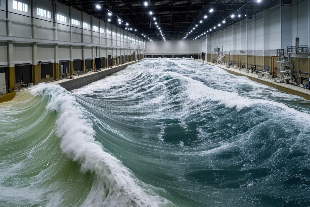 Large Water Waves Crashing in a Wave Pool for Testing and Research ...