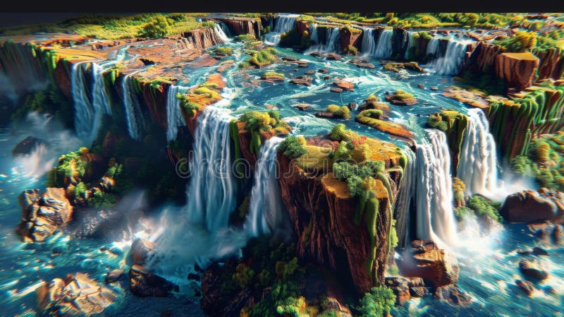A Large Waterfall Cascading into a Body of Water, Creating a Powerful ...