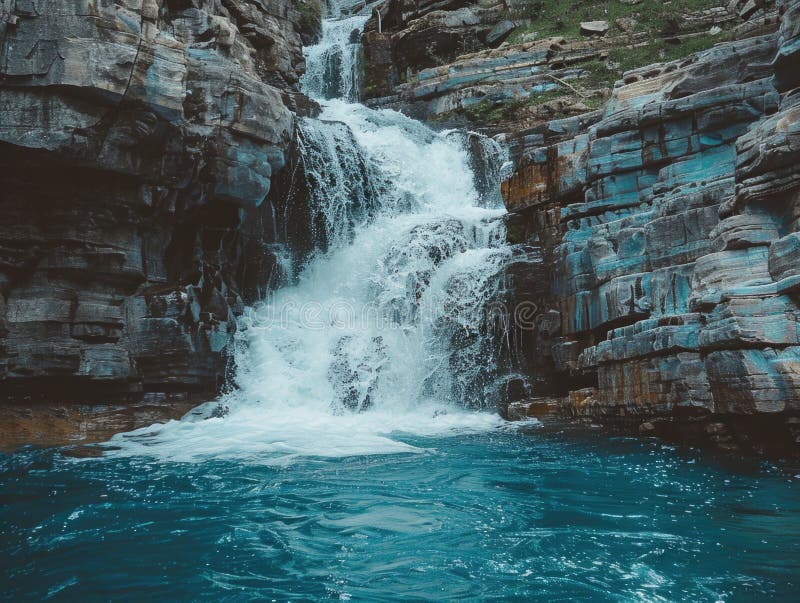 River Waterfall Scene stock photo. Image of generated - 376901202