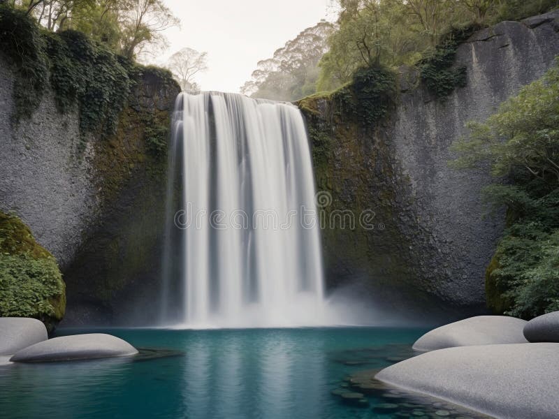 Large Waterfall Flowing Tranquil Blue Pool Stock Photos - Free ...