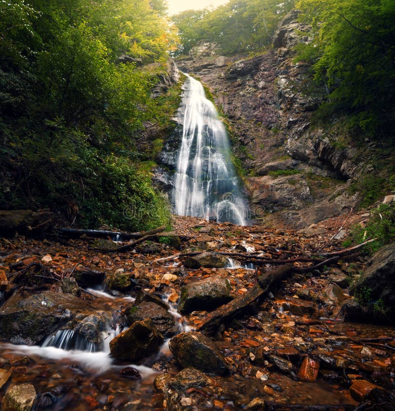 Large Waterfall in the Forest Stock Photo - Image of stream, rocks ...