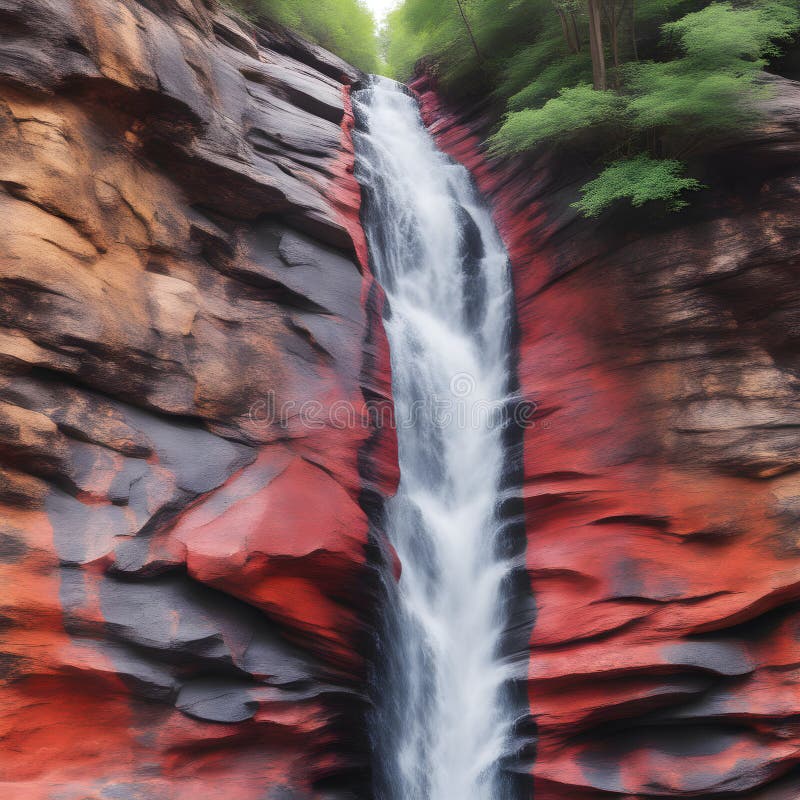 Large Waterfall with Forest and Water Running Down Over the Rocks Stock ...