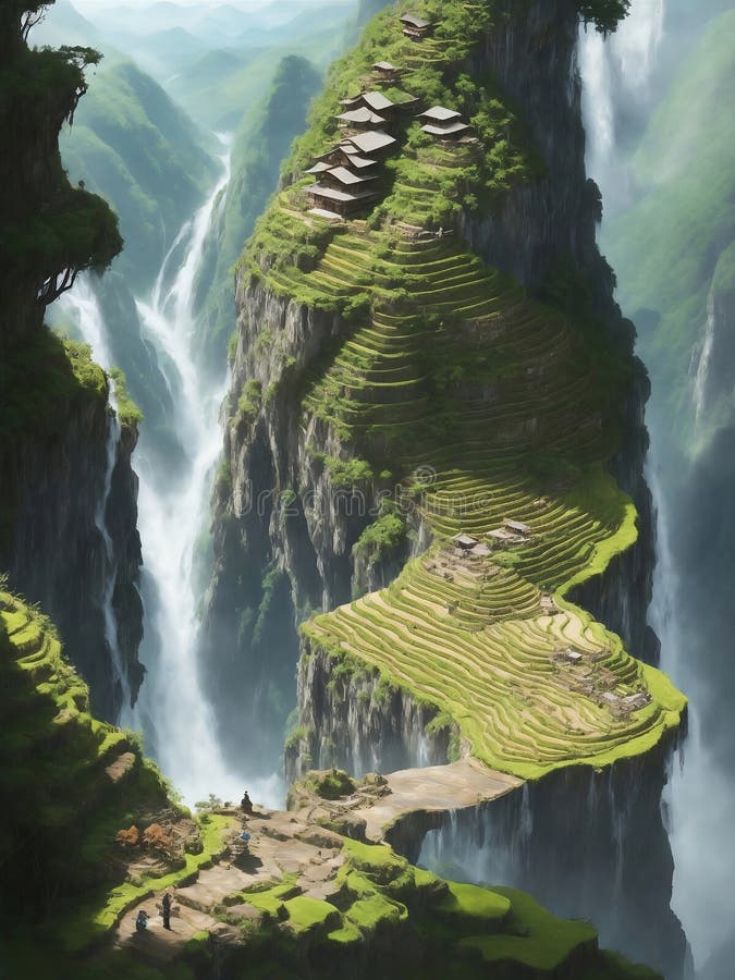 Large Waterfall Looking Down ,Beautiful Mountain Landscape, Generative ...