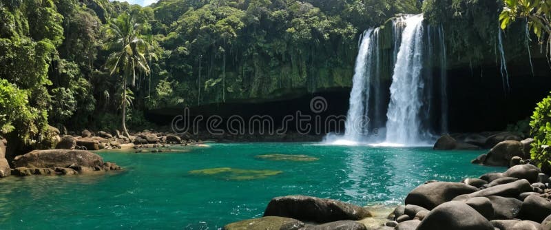 A Large Waterfall in the Middle of a Body of Water Generated Stock ...