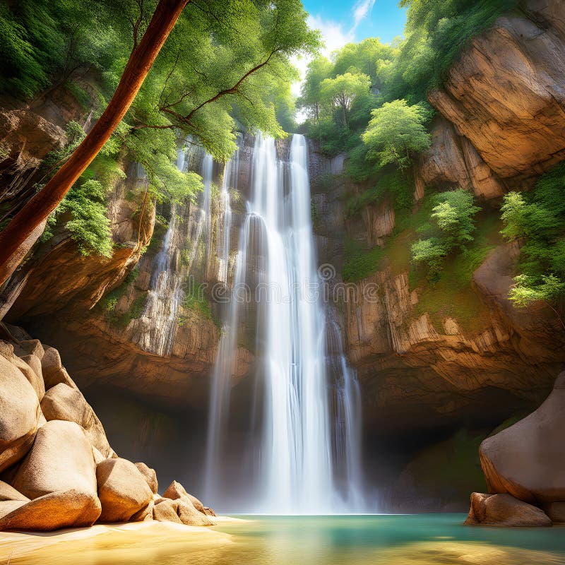 Large Waterfall in the Middle of the Forest Surrounded by Beautiful ...