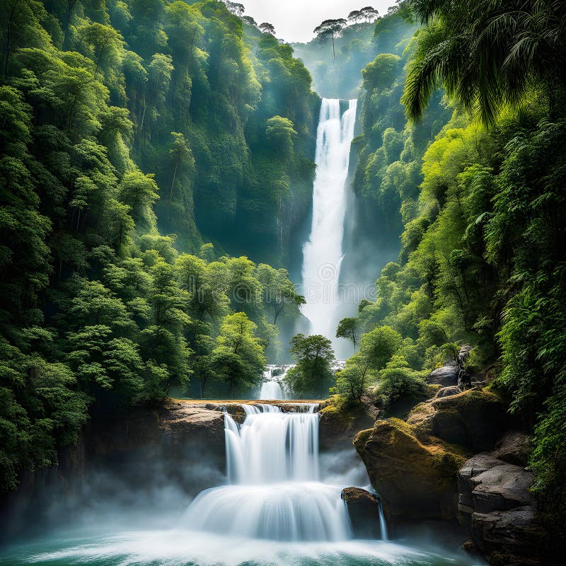 Large Waterfall in the Middle of the Forest Surrounded by Beautiful ...