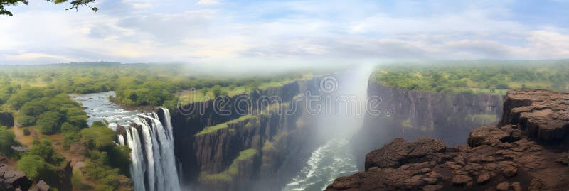 A Large Waterfall in the Middle of a Lush Tall Mountains, Nature Banner ...