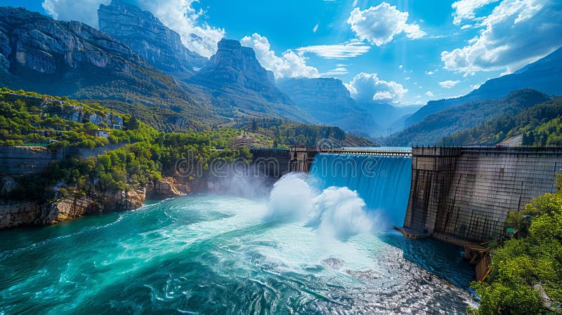 A Large Waterfall in the Mountains with a Dam Stock Image - Image of ...