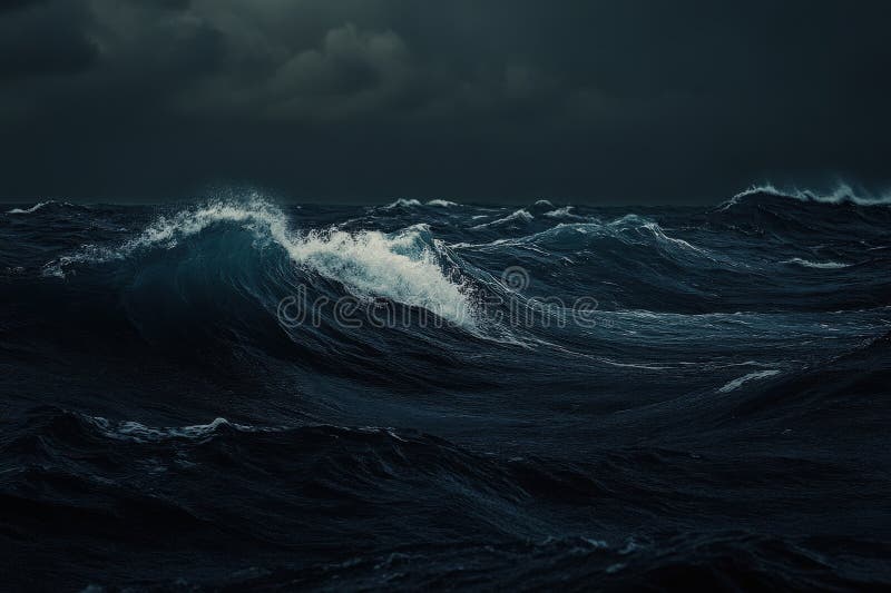 A Large Wave is Breaking Dramatically in the Ocean at Night Stock Image ...