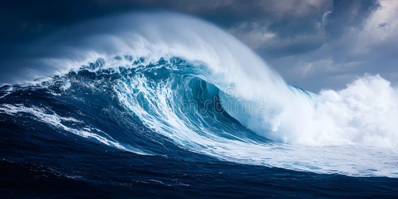A Large Wave Breaks in the Deep Blue Ocean Stock Illustration ...
