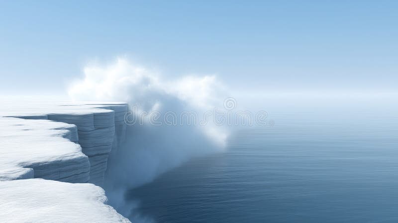 Ocean Wave Crashing on Ice Cliff. Arctic Seascape Showing Force of ...