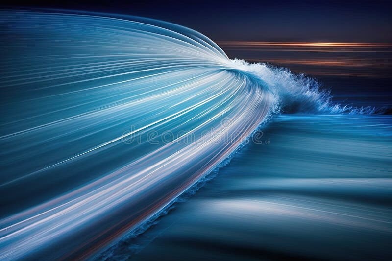 A Large Wave is Coming in To Shore at Night Time Stock Illustration ...