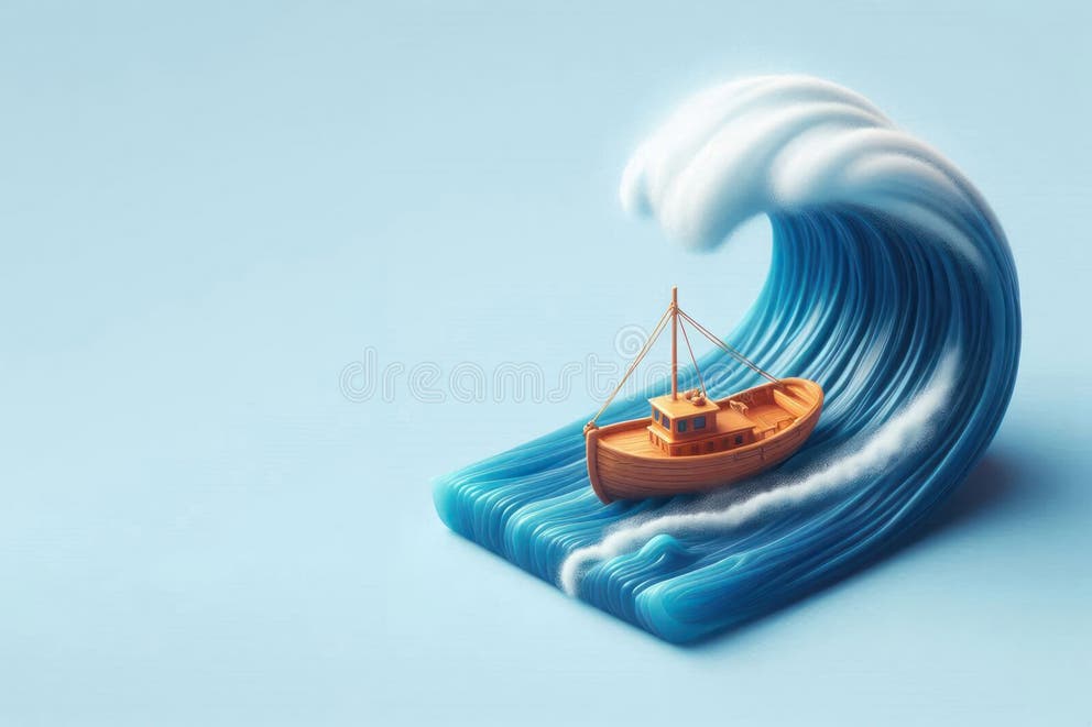 A Large Wave Covers a Small Boat. Space for Text. Stock Photo - Image ...