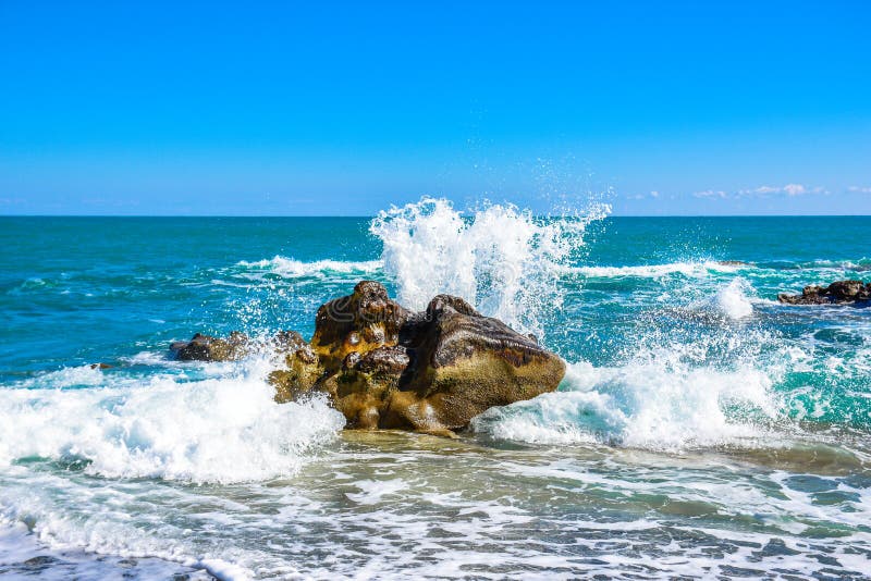 Large Wave Crash Against the Rocks at the Beach. Stock Image - Image of ...