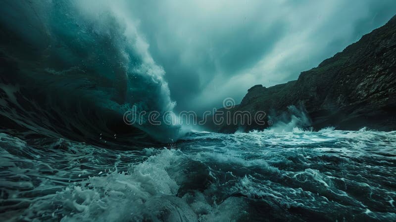 A Large Wave Crashes into the Ocean Stock Image - Image of mountain ...