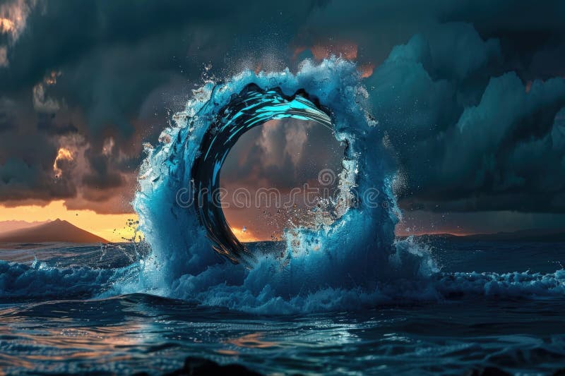 Large Wave Crashes Onto the Ocean Surface, with Foamy Water and Sea ...