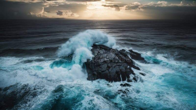 A Large Wave Crashing Over a Rock in the Ocean, AI Stock Image - Image ...