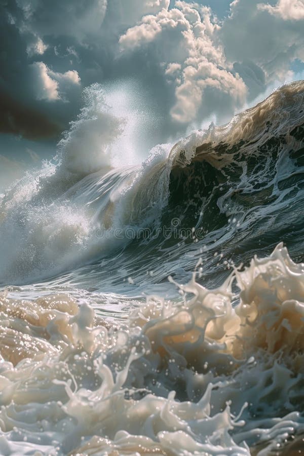 Large Wave Crashing into Shore, with Foam and Spray Flying into Air ...