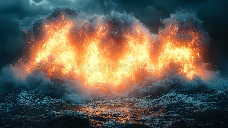 Large Wave of Fire is Crashing into the Ocean Stock Photo - Image of ...