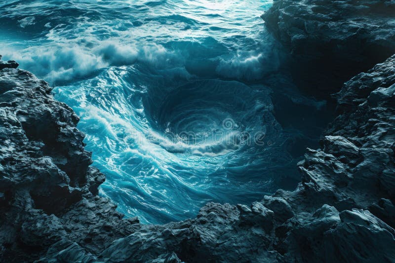 A Large Wave in a Hole in the Ocean Stock Illustration - Illustration ...