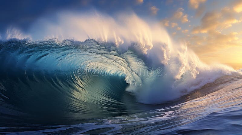 Photo of a Massive Wave Crashing in the Open Ocean Stock Illustration ...
