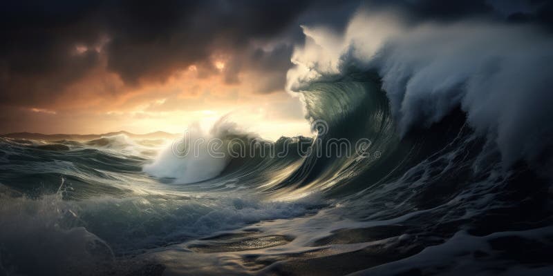 A large wave in the ocean stock illustration. Illustration of outdoor ...