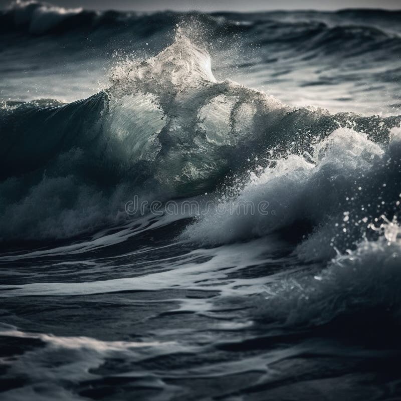 A Large Wave in the Ocean with a Dark Sky in the Background Stock ...