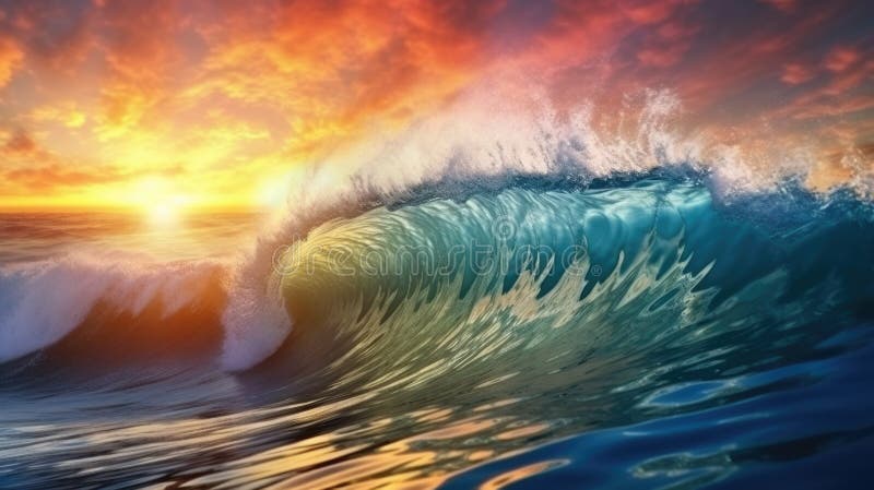 A Large Wave with the Sun Setting Behind it. AIG51A Stock Photo - Image ...
