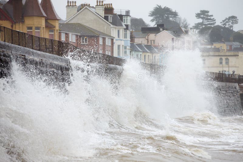 Large Waves Breaking Against Sea Wall at Dawlish in Devon Stock Image ...
