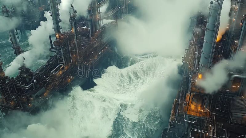 Large Waves Crash Against an Offshore Platform during a Powerful Storm ...