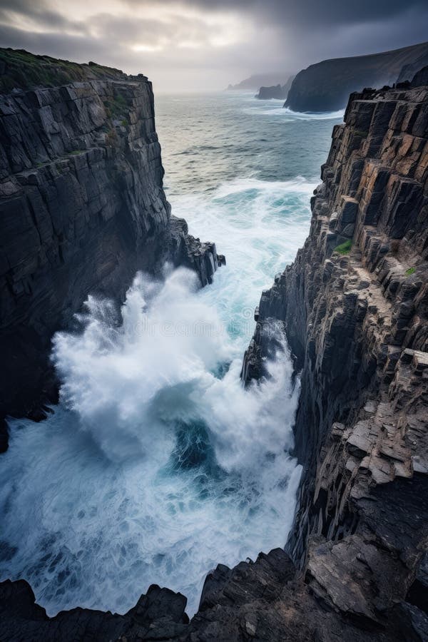 Large Waves Crashing on Ocean Cliff. Cliffs of Moher Stock Illustration ...