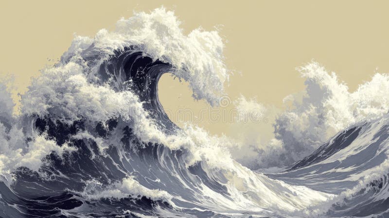 Large Waves Crashing in the Ocean, Pixel Art Style Stock Illustration ...