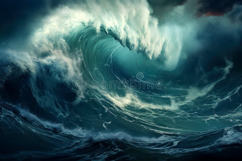 Large Waves Rising during a Storm in the Ocean, Formidable Natural ...