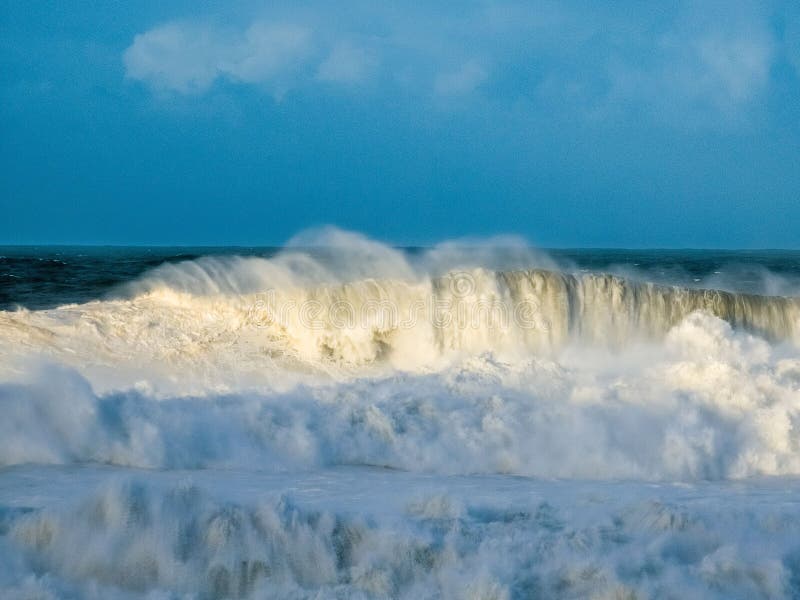 Large Waves Roll on the Beach in High Winds at Night Stock Photo ...