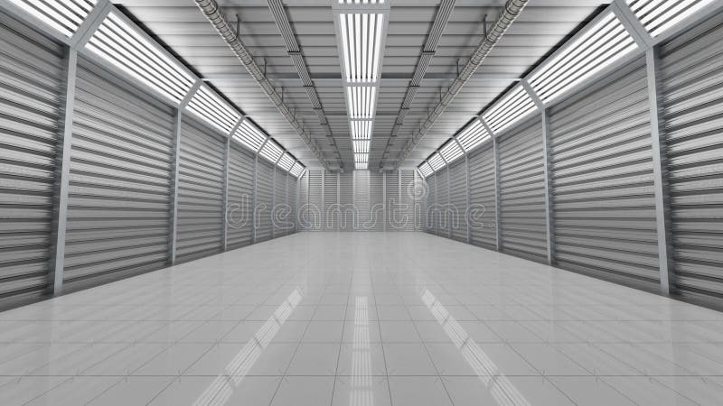 Large, Well-lit Storage Space Features Smooth Tiled Flooring and Metal ...