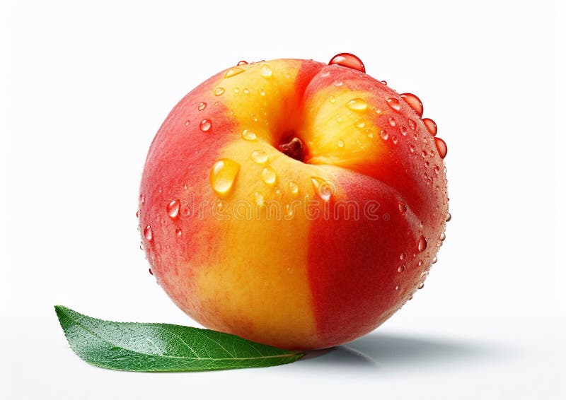 Large Wet Peach with Leaf on White Background.Macro.AI Generative Stock ...