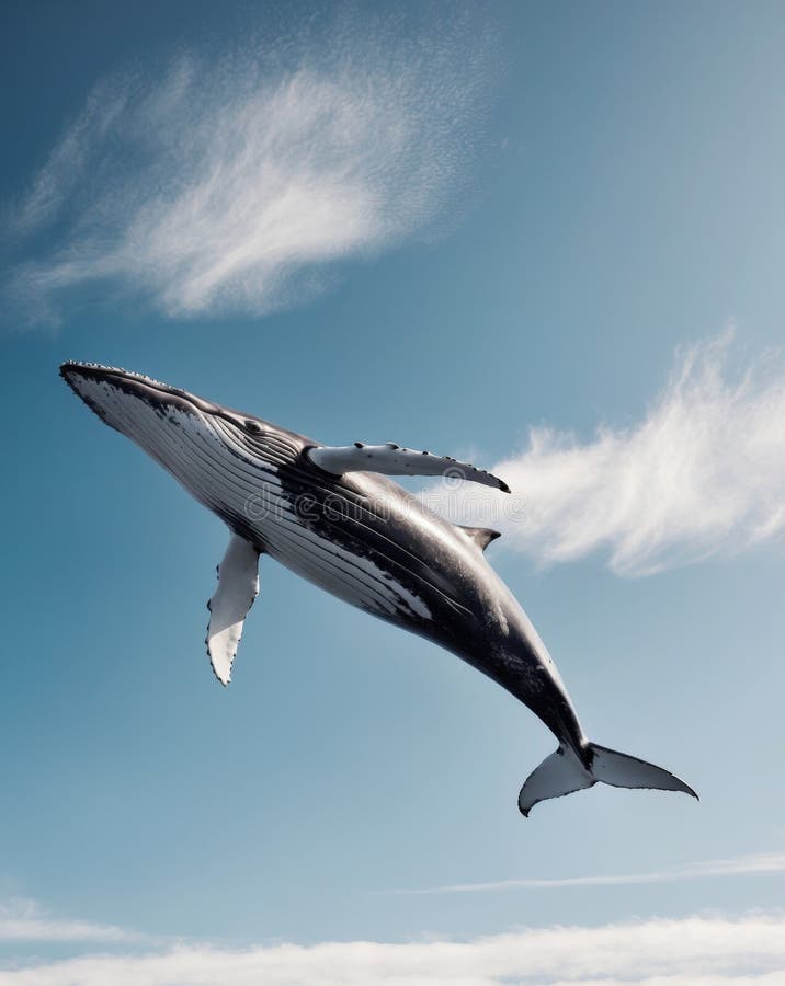 A Large Whale Flying Above on the Blue Sky. Stock Image - Image of ...