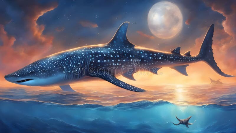 Large Whale Shark in a Deep Blue Ocean. Stock Illustration ...