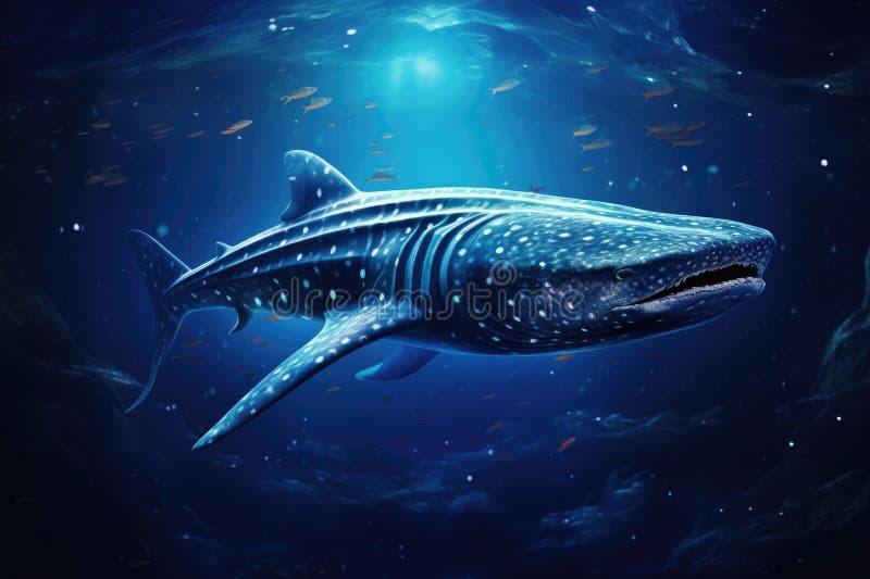 A Large Whale Swimming in a Deep Blue Ocean, Celestial Fantasy Beast ...