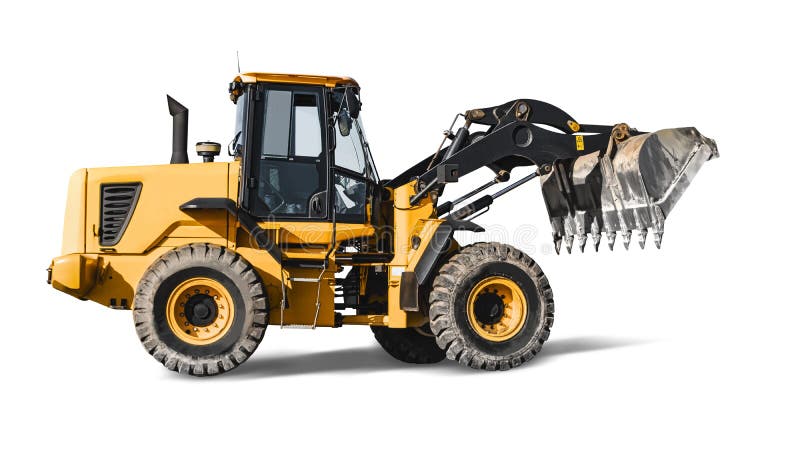 Large Wheeled Front Loader or Bulldozer on a White Isolated Background ...