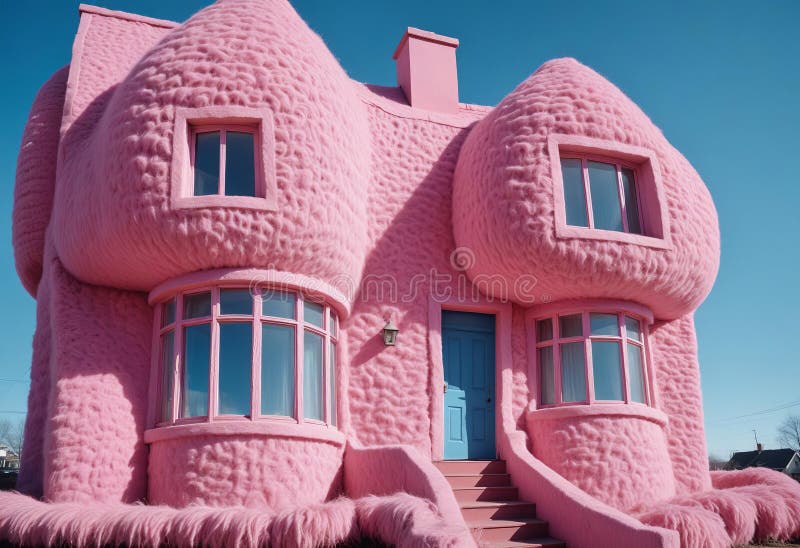 A Large, Whimsical Pink House Stock Illustration - Illustration of ...