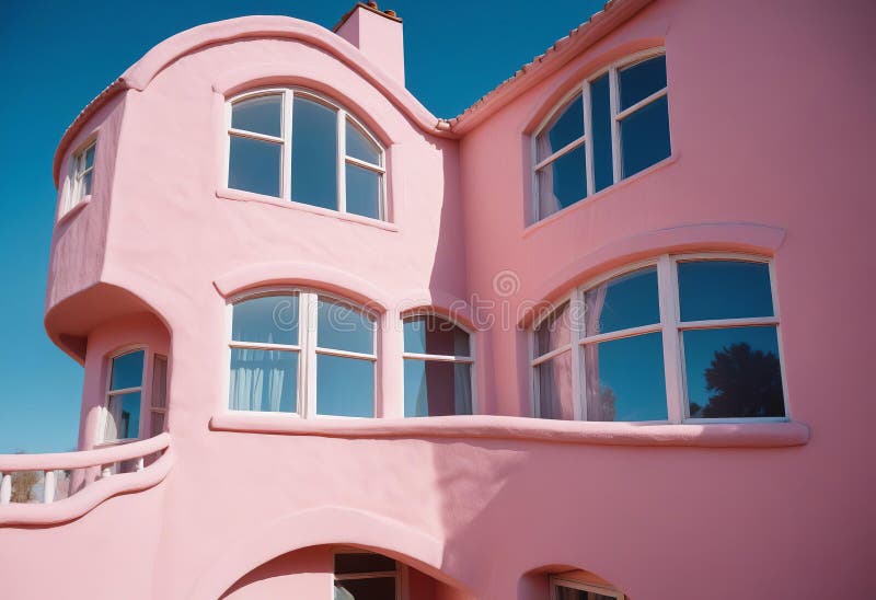 A Large, Whimsical Pink House Stock Illustration - Illustration of ...